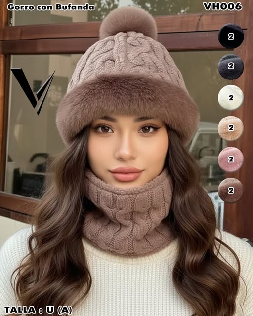 VH006 - Gorro con Bufanda Tejida – Vein Modas